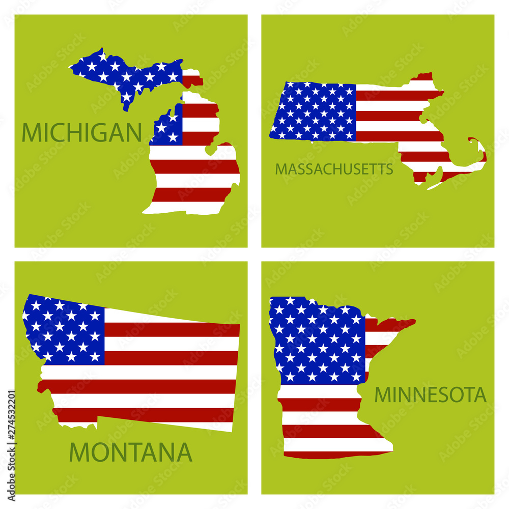Poster map of United States of America with state names. Flag print map ...