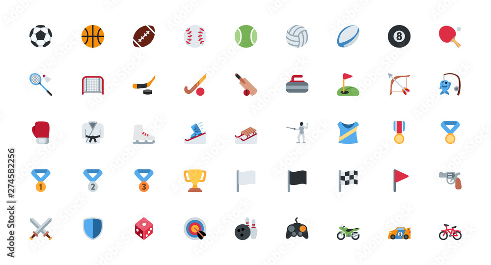 All type of sport icons, symbols, emojis vector illustration flat style ...