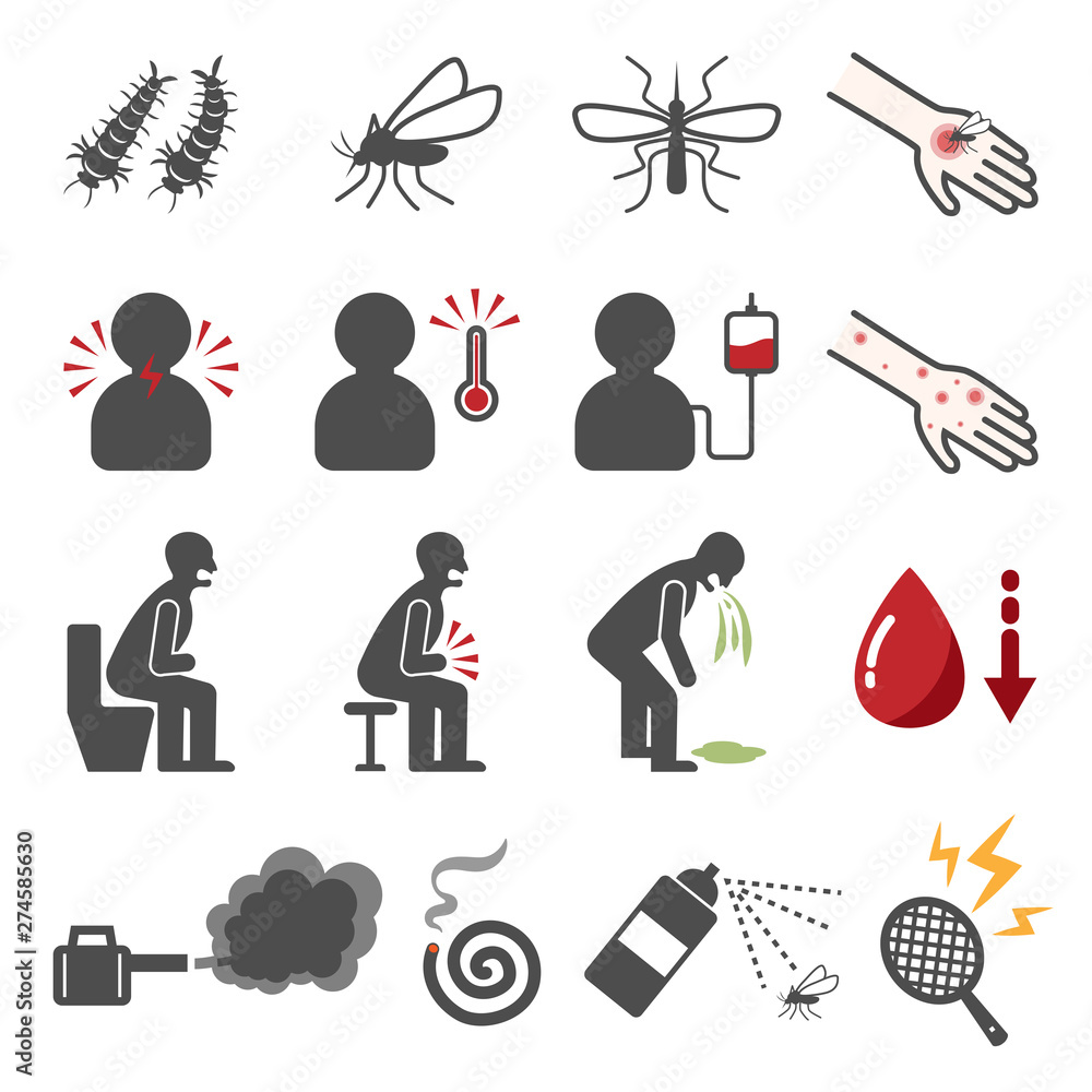 Dengue Fever , Dengue Hemorrhagic Fever Icon Set , Vector Illustrator ...
