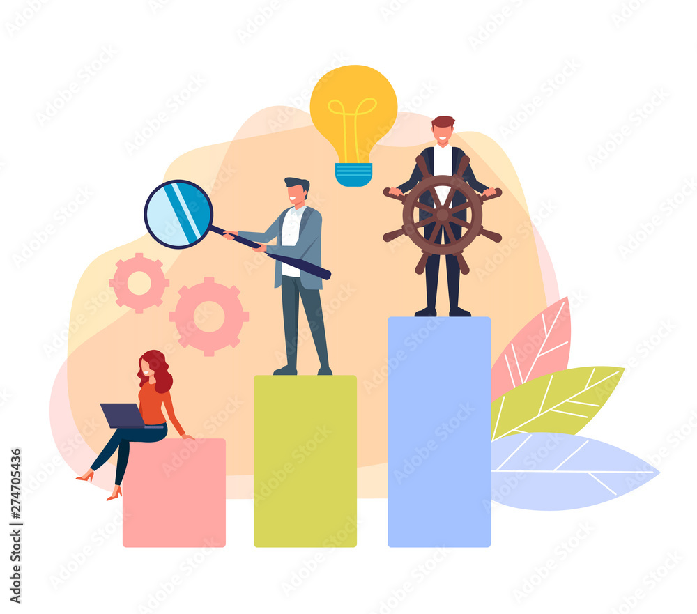 Teamwork leadership business people characters concept. Vector flat ...
