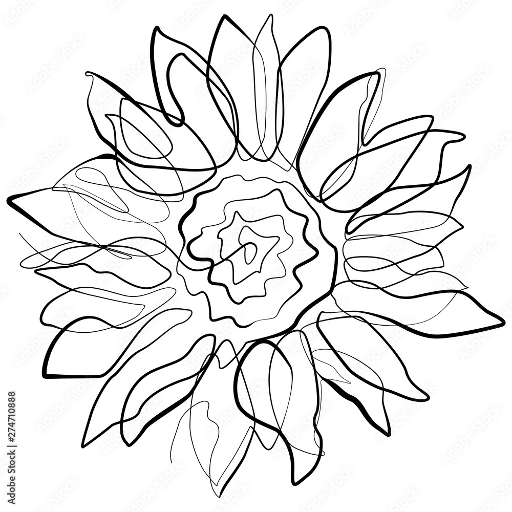 Sunflower one line drawing. Continuous line Flower Vector Logo Stock ...