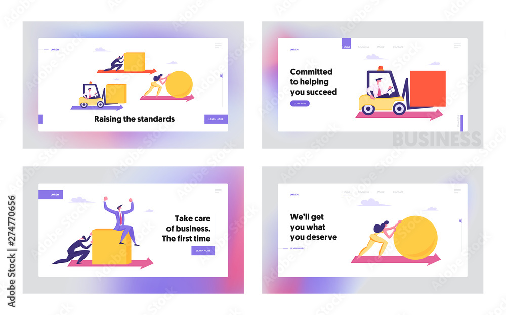 Business People Pushing Huge Geometric Shapes Circle, Square Fight in ...