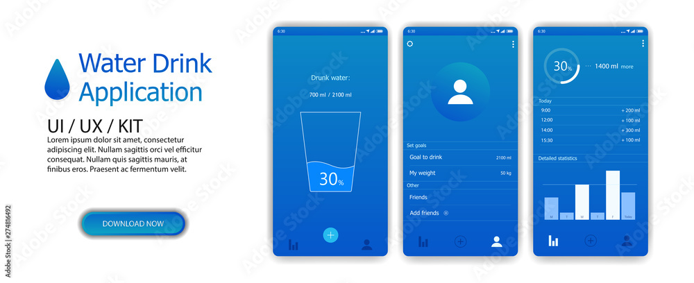 Application to control the daily intake of water. UI, UX, KIT APP ...