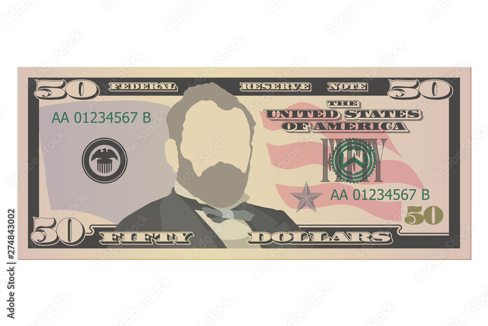 Fifty dollars bill. 50 US dollars banknote, front view. Vector ...