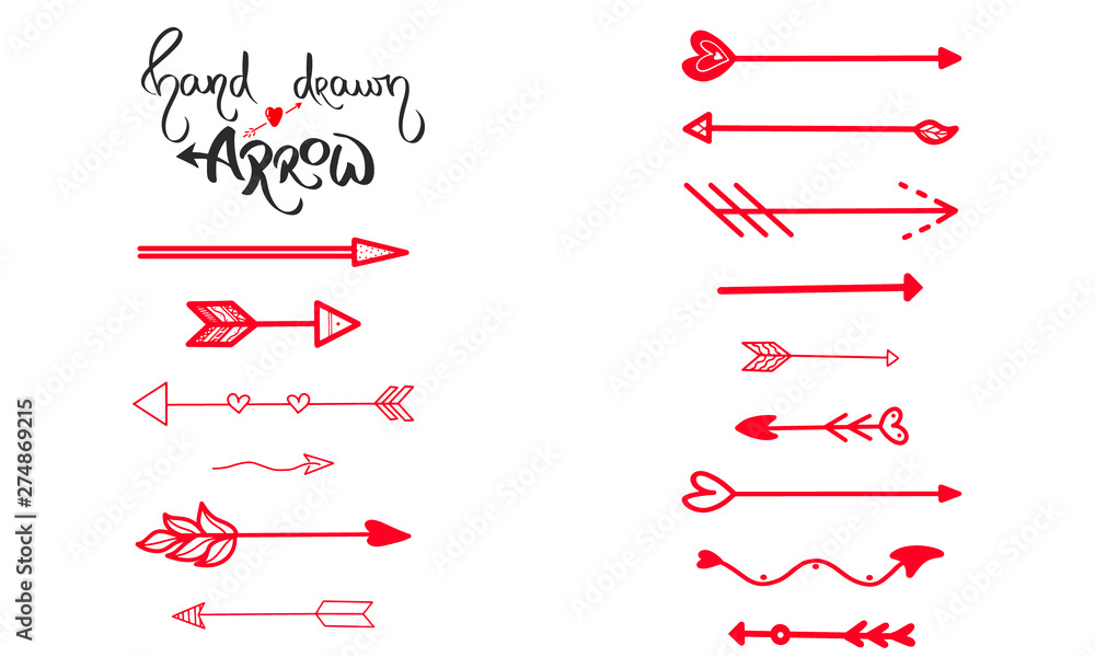 Vector abstract red hand drawn arrows set on white background, little ...