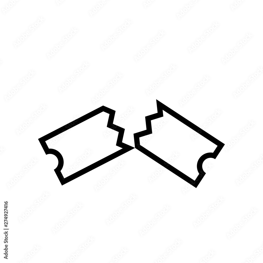 Ripped ticket silhouette icon. Clipart image isolated on white ...