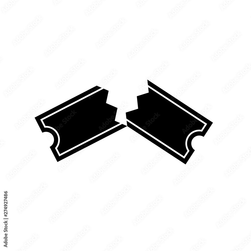 Ripped Ticket silhouette icon. Clipart image isolated on white ...