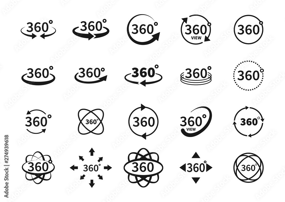 360 degree views of vector circle icons set isolated from the ...