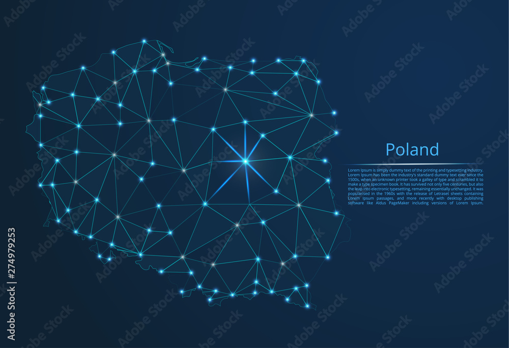 Poland communication network map. Vector low poly image of a global map ...