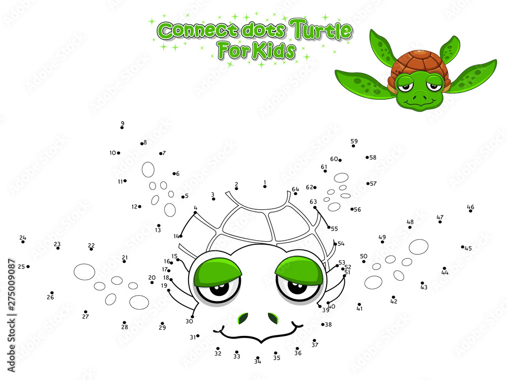Vector Connect The Dots and Draw Cute Cartoon Turtle. Educational Game ...