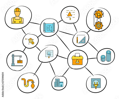 construction concept network diagram, mind mapping infographics Stock ...