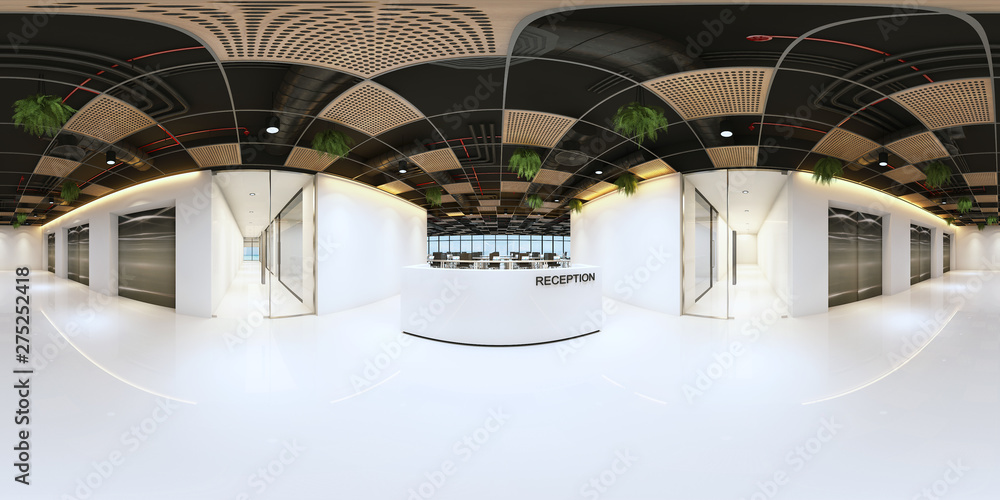 Ilustração reception in a modern panoramic office,Panorama of reception ...