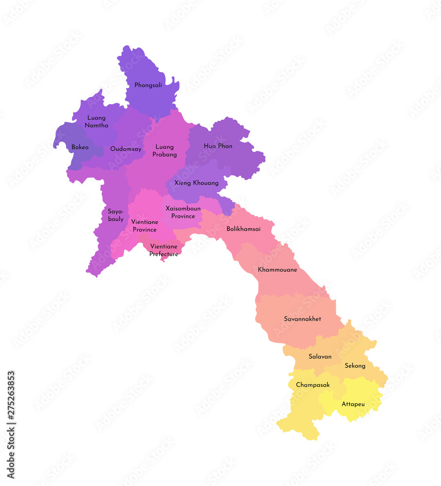 Vector isolated illustration of simplified administrative map of Laos ...