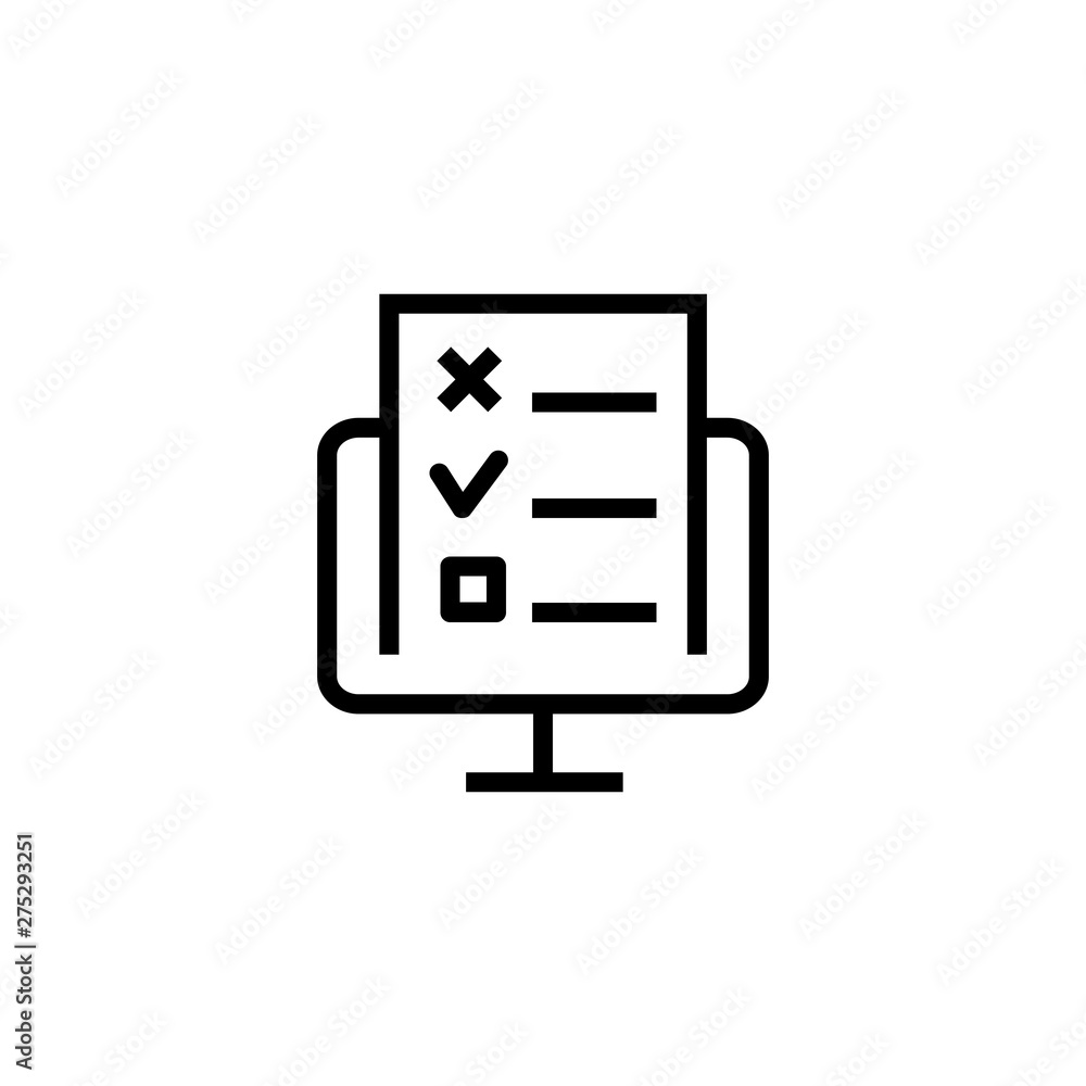 Monitor with checklist line icon. Online application, report ...