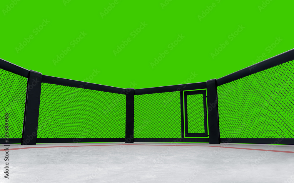 Ilustração 3D render MMA arena on green screen. MMA octagon cages. do ...