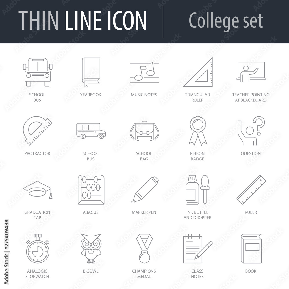 Icons Set of College. Symbol of Intelligent Thin Line Image Pack ...