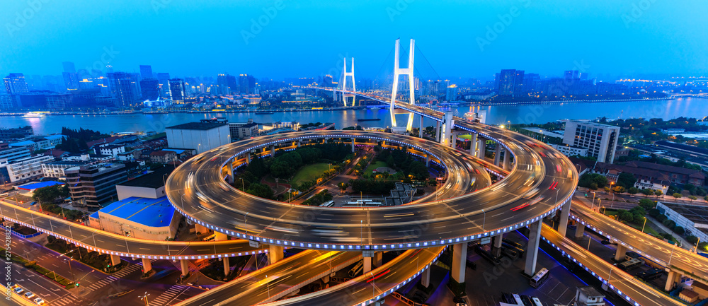 beautiful nanpu bridge at dusk,crosses huangpu river,shanghai,China ...