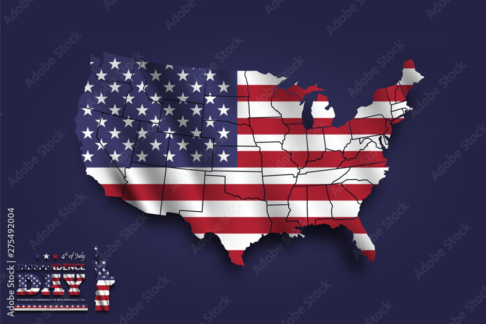 United states of america map and waving flag . 4th of July independence ...