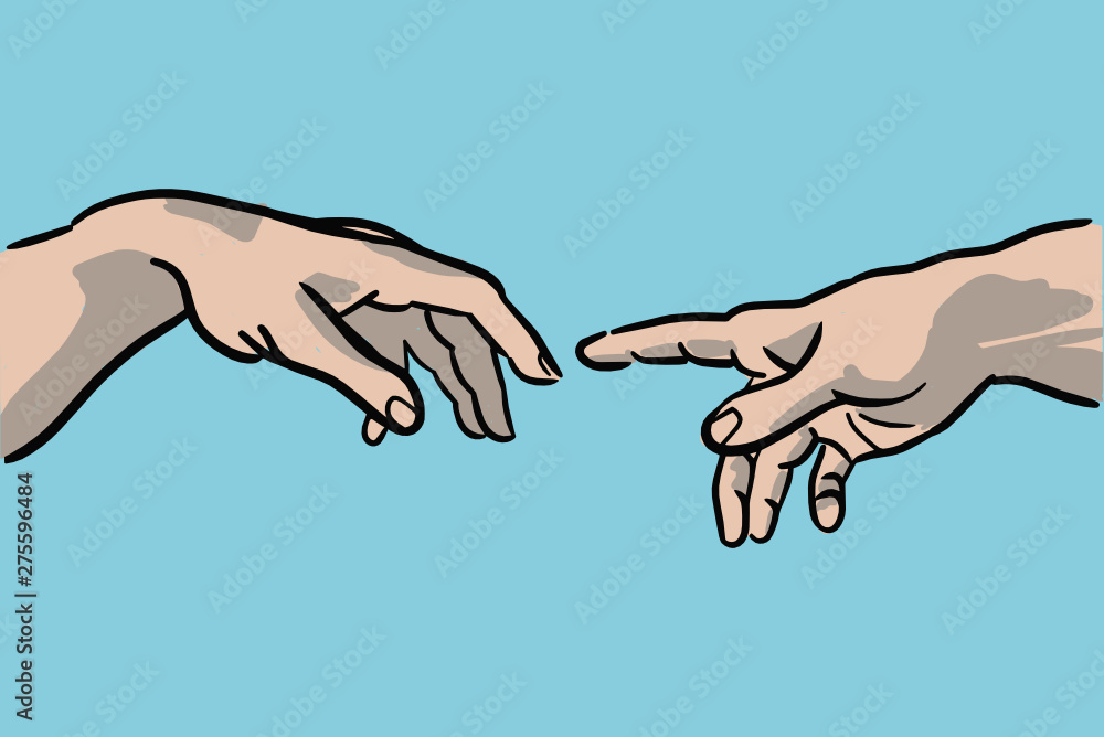 Cartoon style vector illustration of the creation of Adam by ...