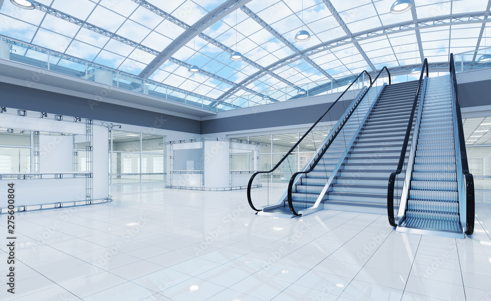 Interior is a blank space of a two-story hall with a vaulted ...