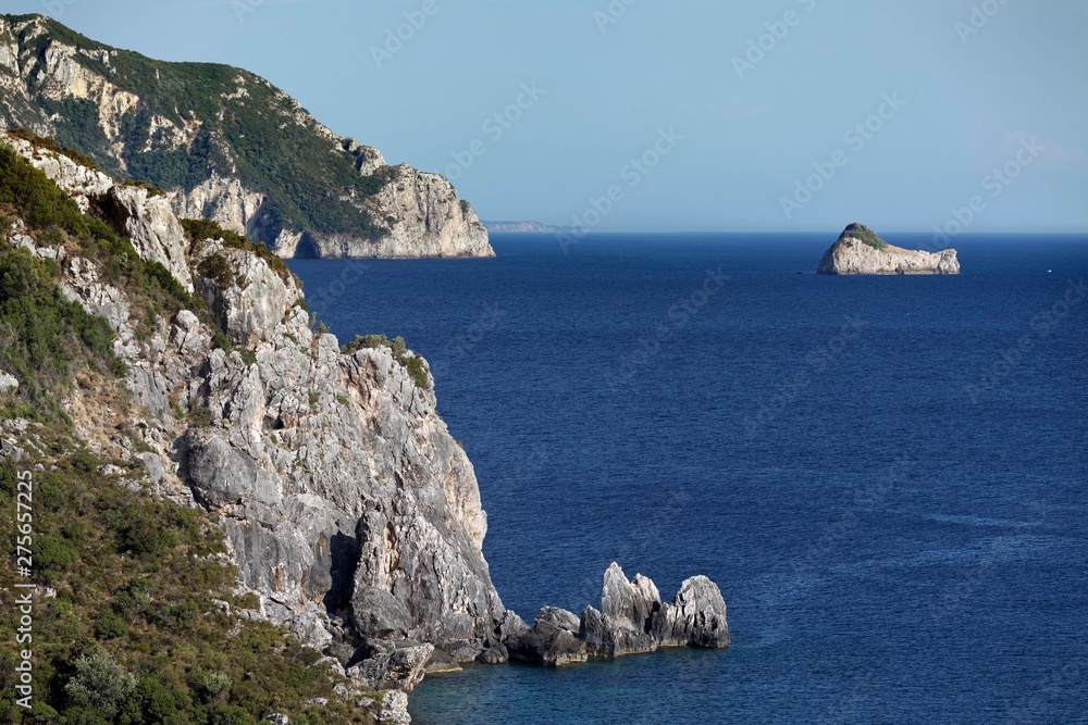 Cliffs in front of Paleokastrista with petrified ship of Odysseus ...