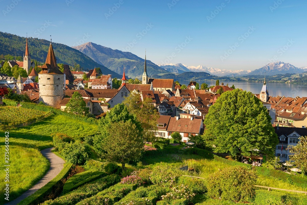 Town view with Zytturm, Capuchin tower and church, old town with Lake ...