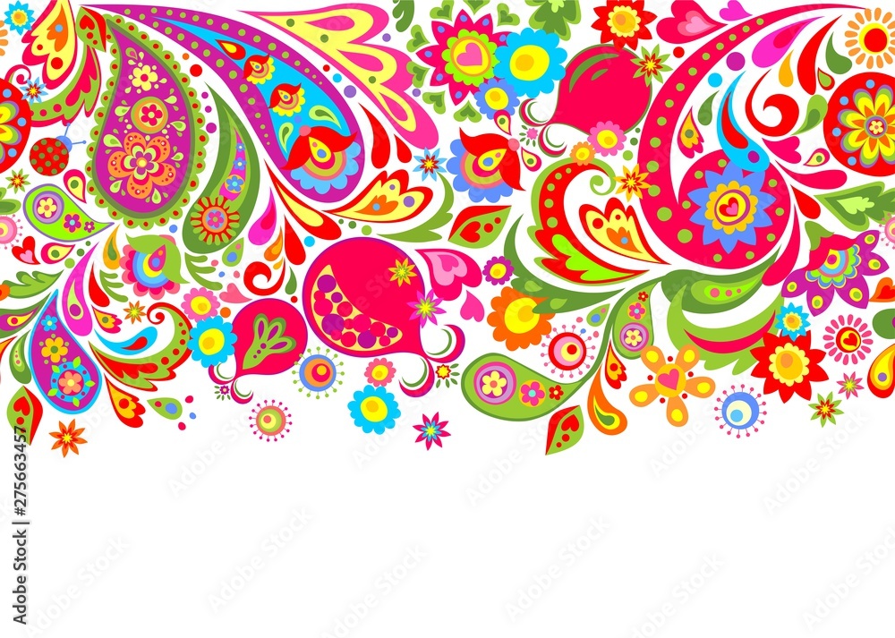 Floral seamless ethnic border with colorful pattern with abstract ...