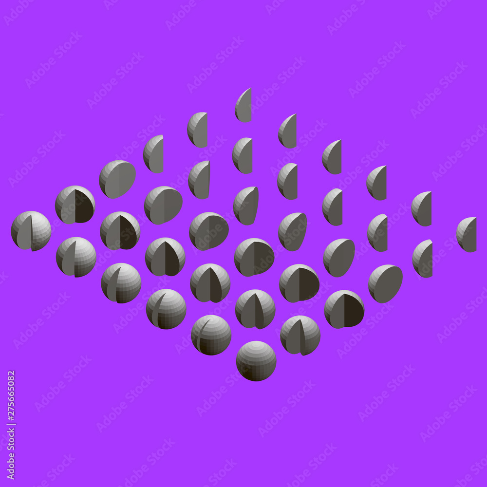 Set with spheres decreasing in percentage. Isometric view. Infographics ...
