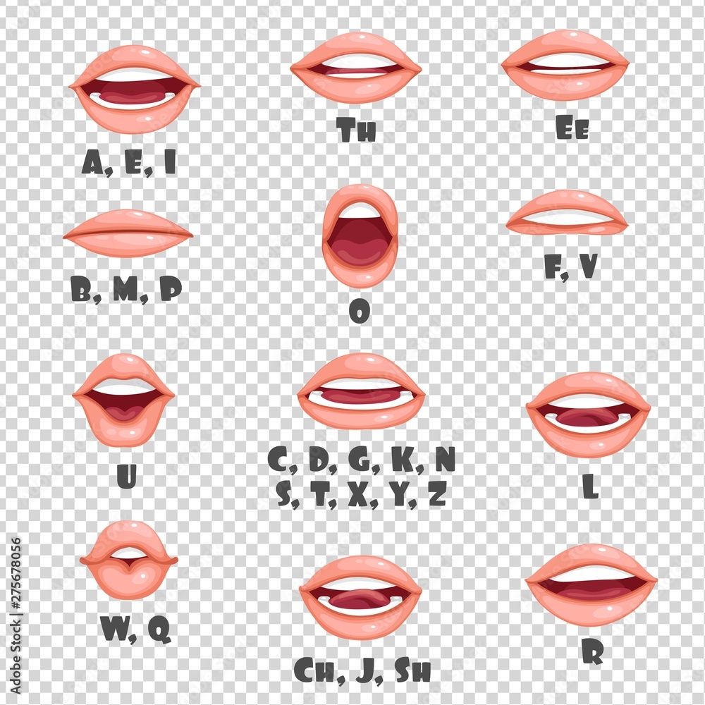 Female talking mouth animation on imitation transparent background ...