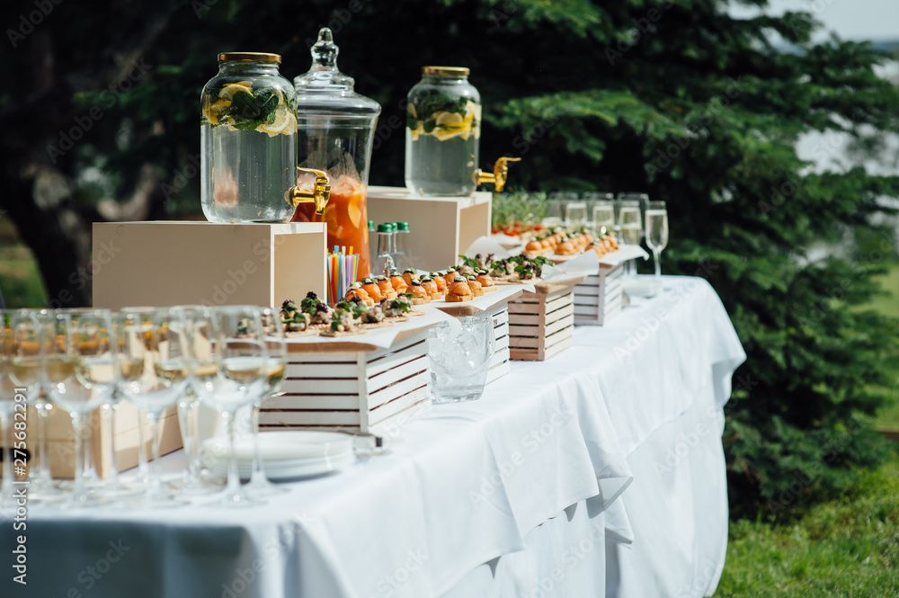 catering services background with snacks on guests table outdoor ...