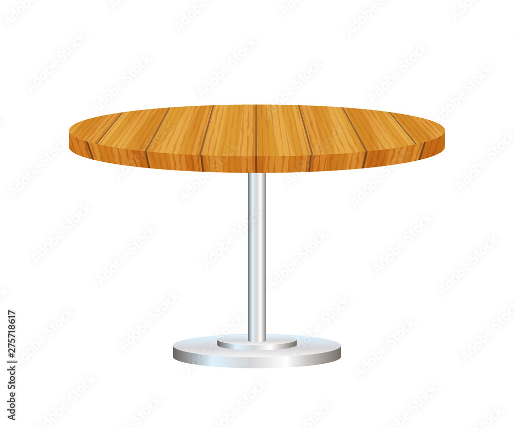 Realistic empty round table with metal stand isolated on white ...
