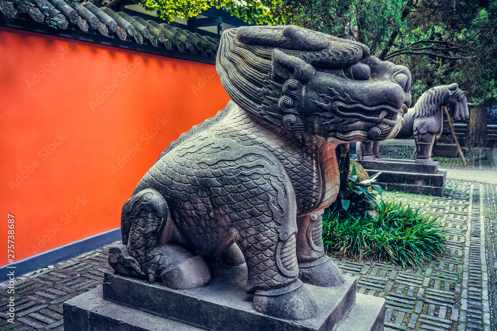 Lion on Sacred Way of Wuhou Temple Wu Hou Ci in Chengdu, Sichuan ...