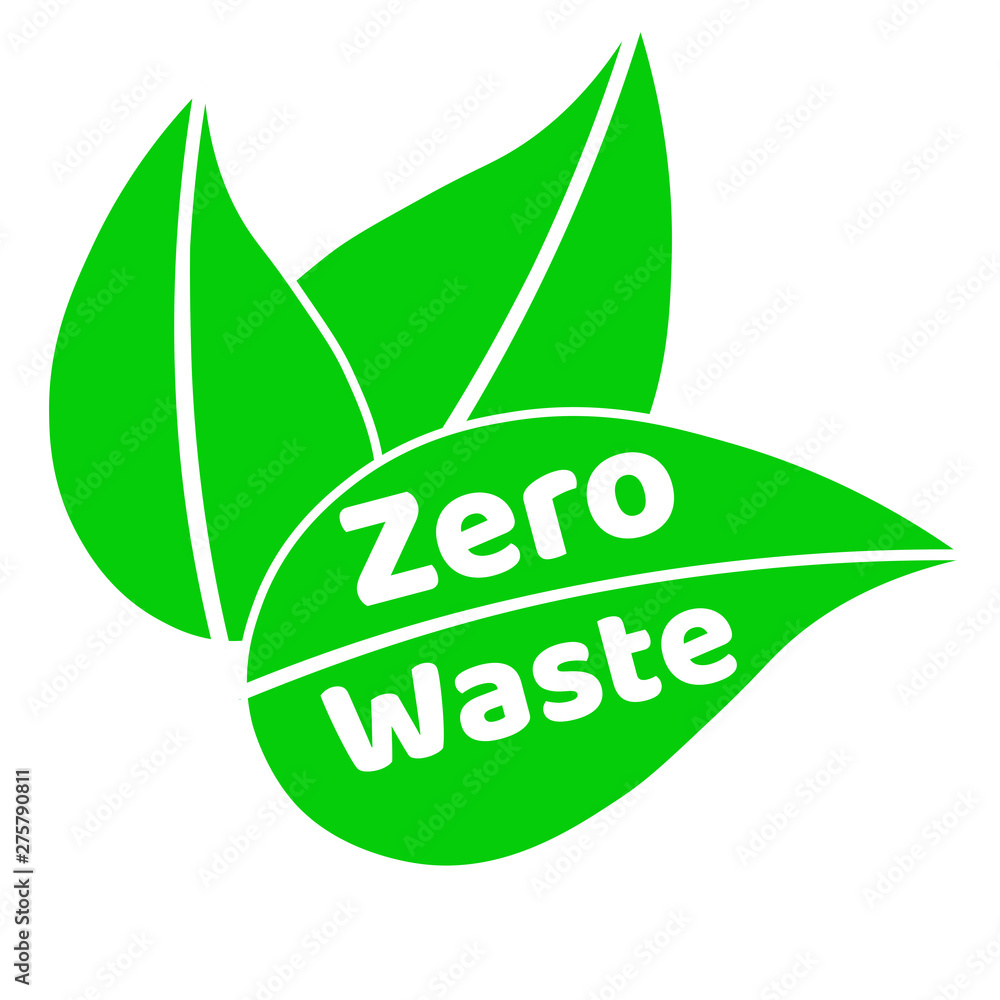 Zero waste lettering text sign or logo with green leaves. Waste ...