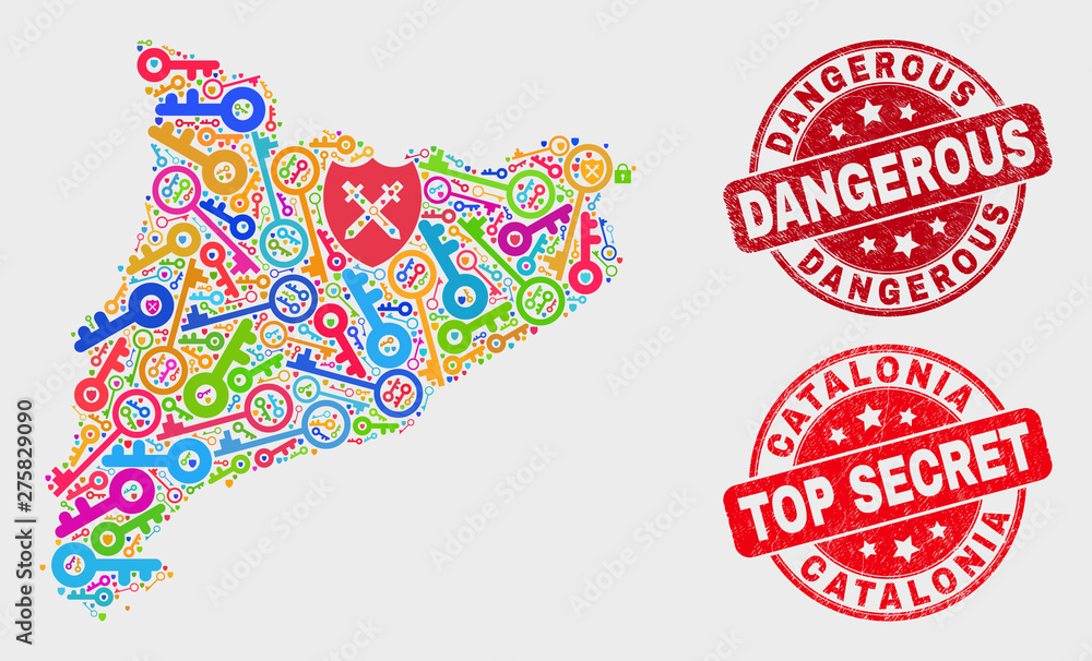 Firewall Catalonia map and stamps. Red round Top Secret and Dangerous ...