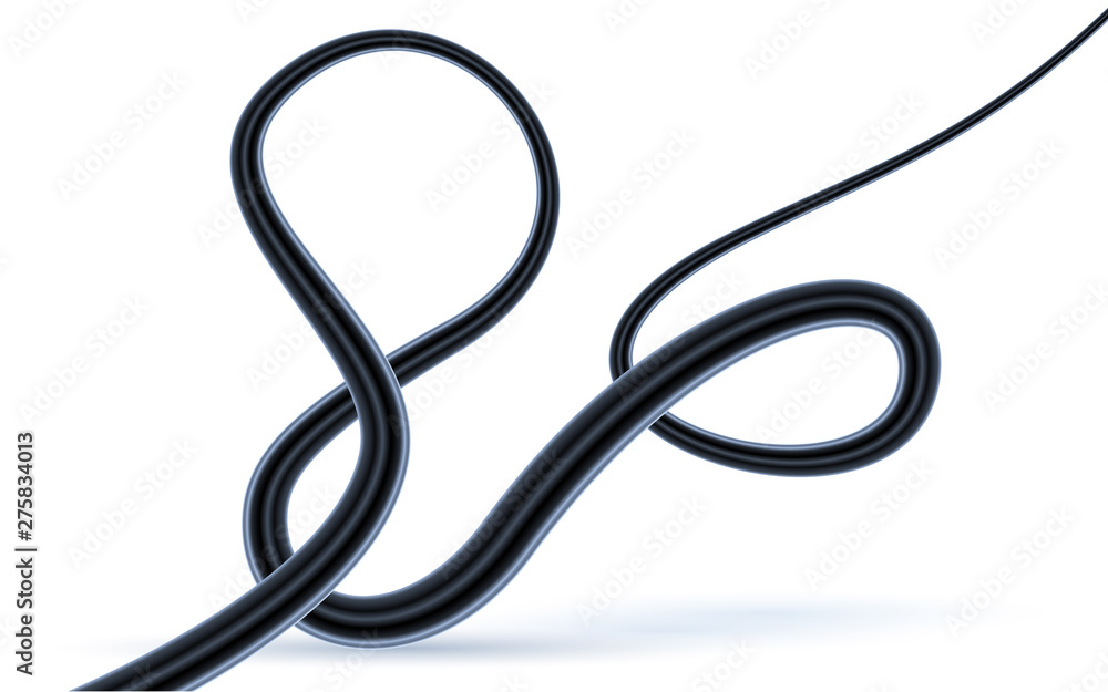 Flexible electrical Network wire isolated on white background. Curved ...