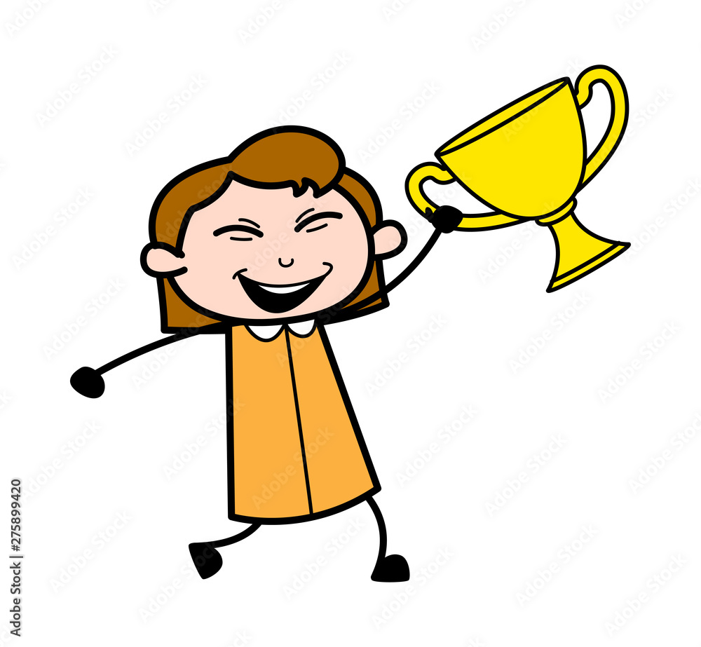 Excited after Getting the Trophy - Retro Office Girl Employee Cartoon ...