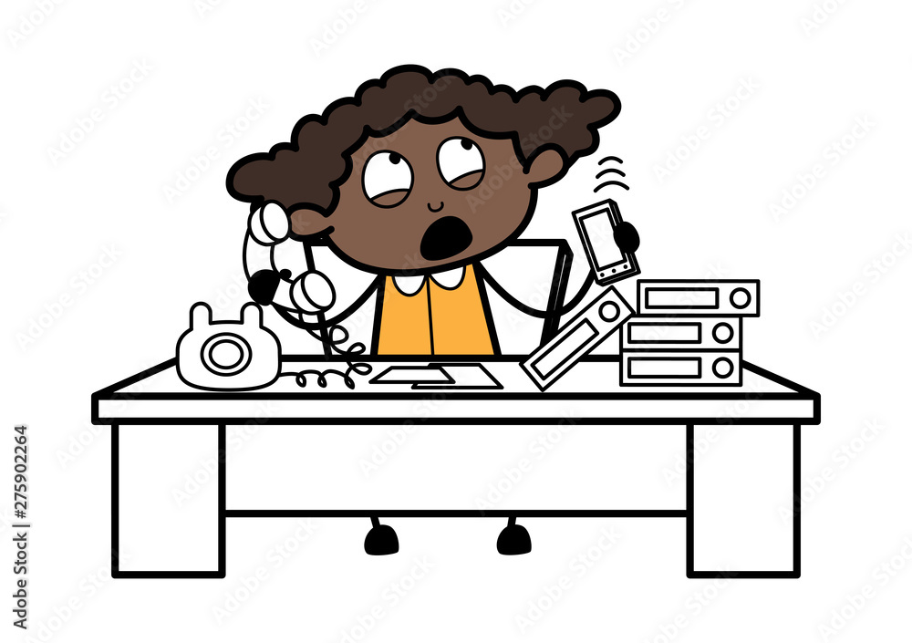 Talking on Phone in Office - Retro Black Office Girl Cartoon Vector ...