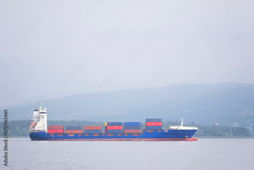 Cargo ship vessel freight containers carrier transport on sea ocean to ...