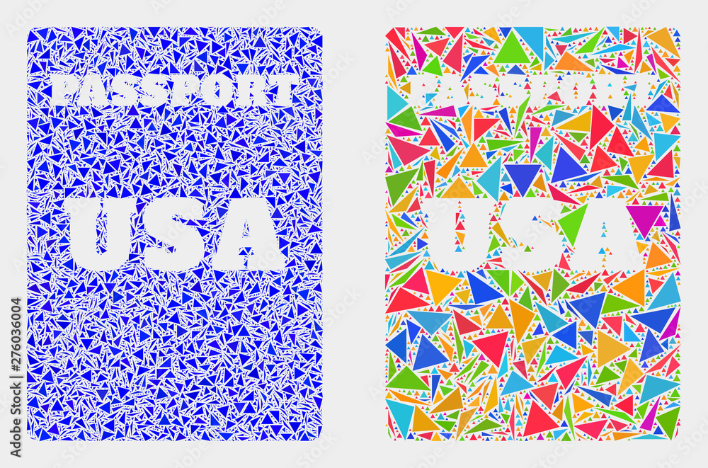 USA passport collage icon of triangle elements which have variable ...