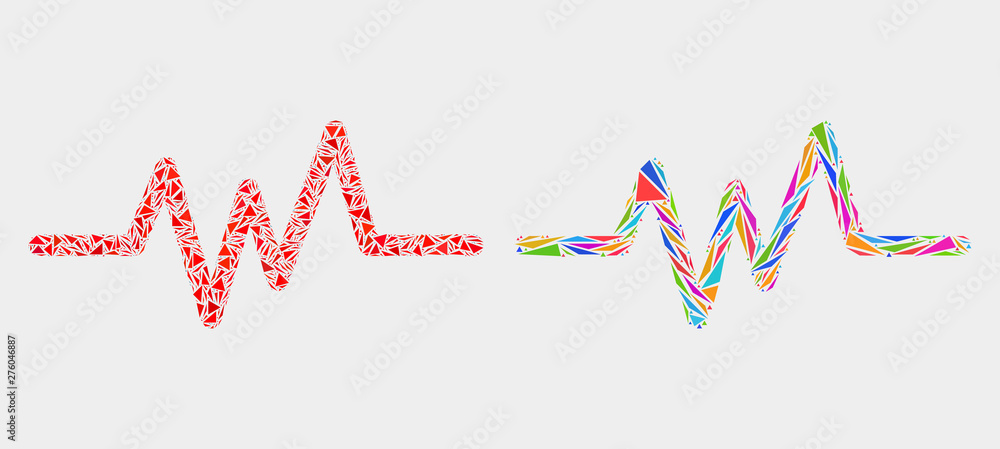 Pulse signal collage icon of triangle items which have various sizes ...