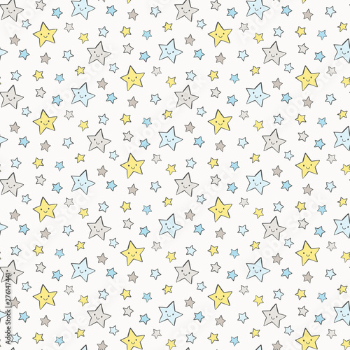 Cute baby star pattern with smiling stars. Vector seamless night sky ...