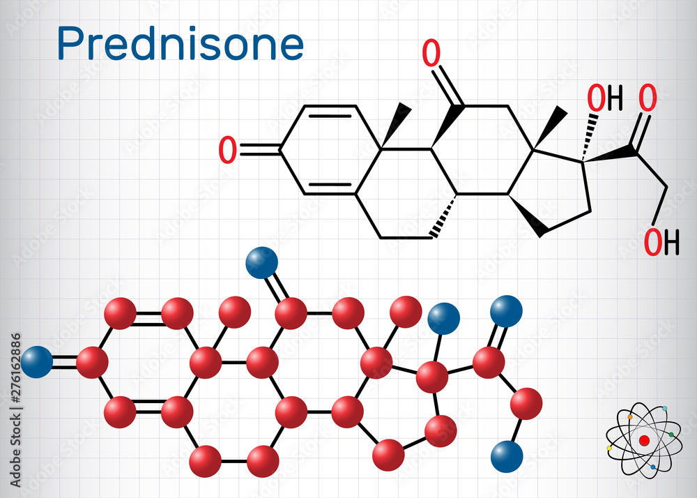 Prednisone molecule. A synthetic anti-inflammatory glucocorticoid ...