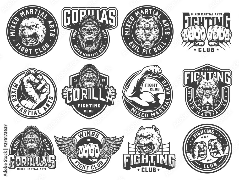 Vintage monochrome fight club labels Stock Vector | Adobe Stock