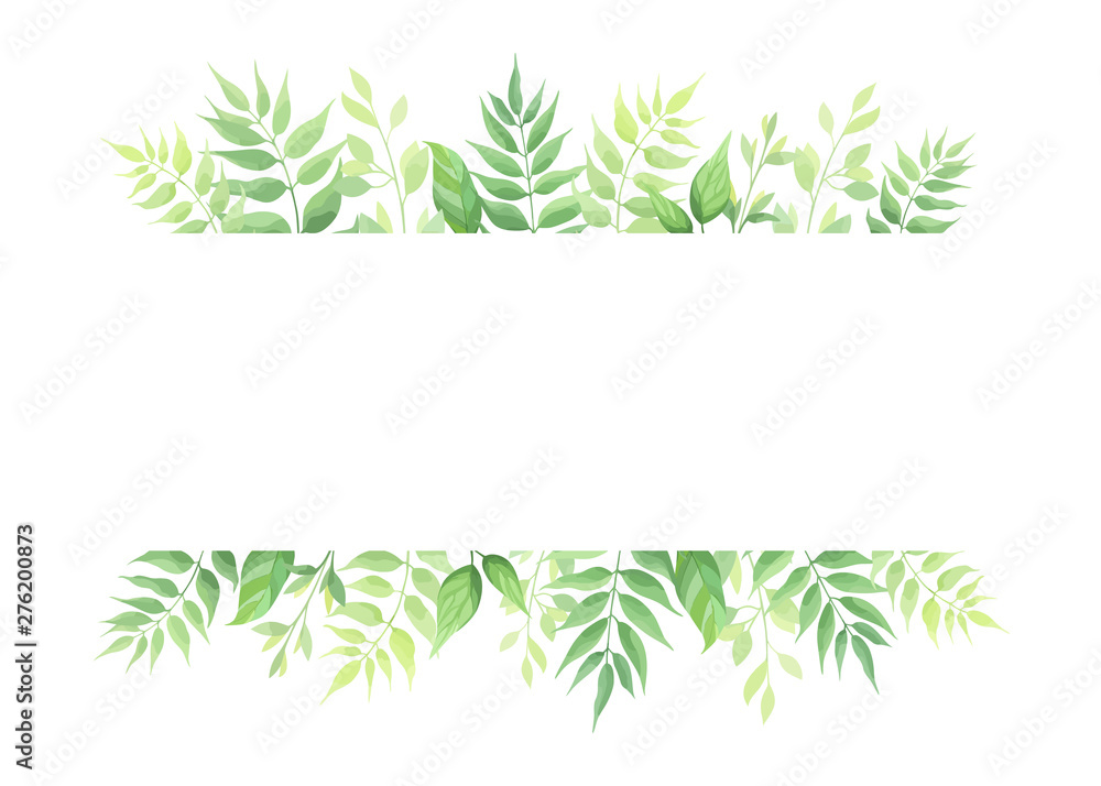 Green leaves frame template. Floral border. Vector illustration. Stock ...