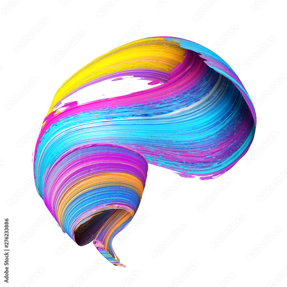 3d render, abstract brush stroke, paint splash, splatter, colorful curl ...