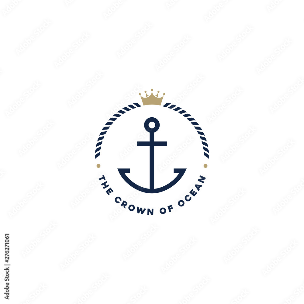 Anchor Rope King Crown for Marine Ship Boat logo design Stock Vector ...