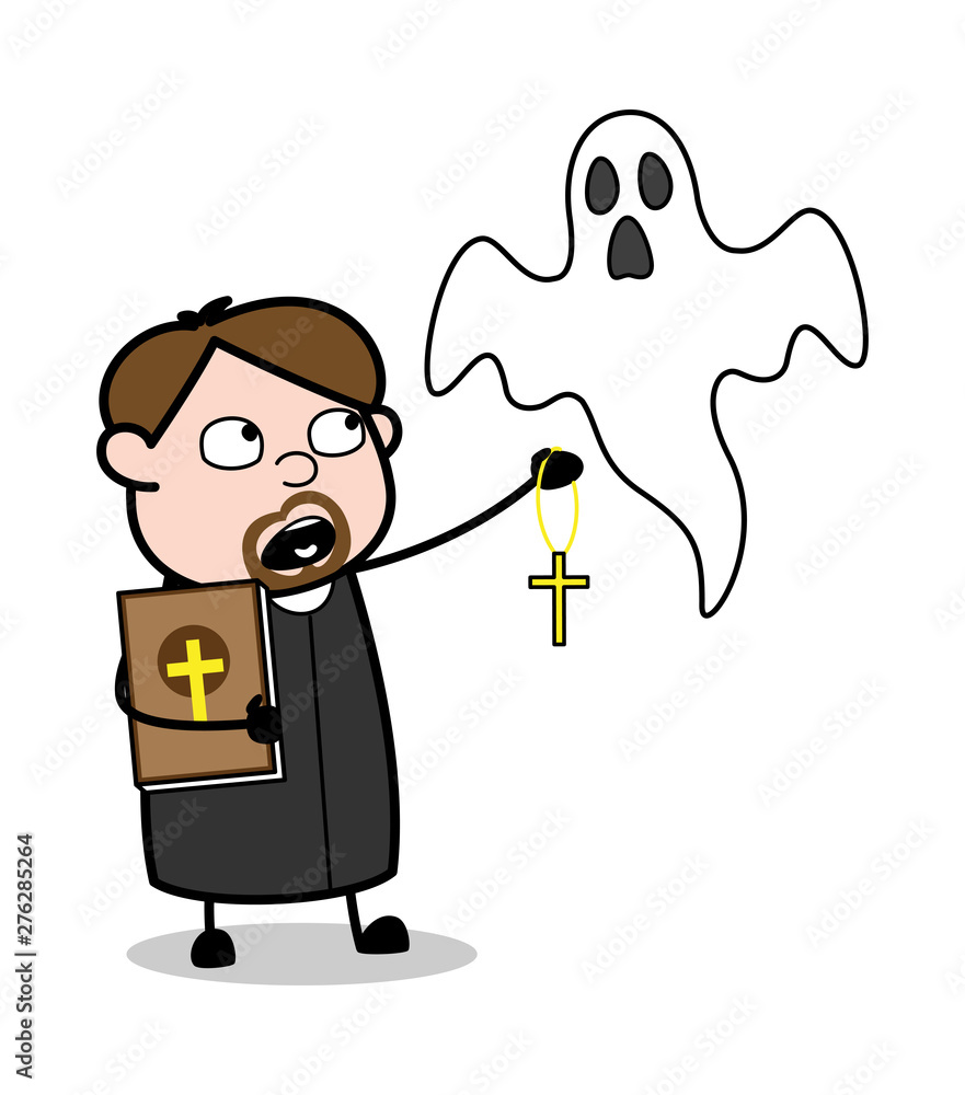 Exorcise - Cartoon Priest Monk Vector Illustration Stock Vector | Adobe ...