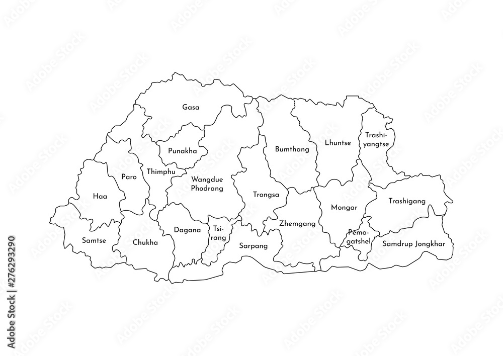 Vector isolated illustration of simplified administrative map of Bhutan ...