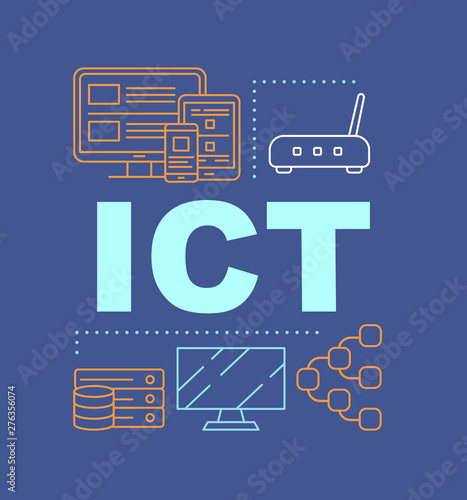 ICT blue word concepts banner. Presentation, website. Information and ...