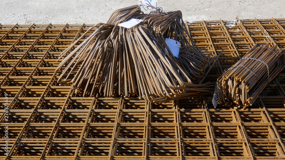 Working material on a construction site. Reinforcing iron, reinforcing ...